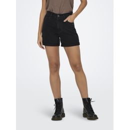 Only Damen Shorts "ONLVEGA HW MOM DNM SHORTS NOOS", schwarz, Gr. S, unifarben, Denim/Jeans, Obermaterial: 100% Baumwolle, Hosen, Baumwolle, regular