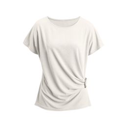 Lascana Damen Kurzarmshirt "mit elegantem Accessoires", wei&szlig;, Gr. 44, unifarben, Feinstrick, Obermaterial: 60% Viskose (LENZING ECOVERO ), 38%