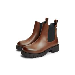 Tommy Jeans Damen Chelseaboots "TJW CLEATED CHELSEA BOOTS", Gr. 37, braun, Elastischer Einsatz, Nappaleder, unifarben, used, Schuhe, Blockabsatz,