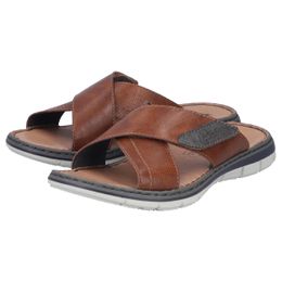 Rieker Herren Pantolette, Gr. 42braun, Leder, unifarben mit Farbeinsatz, Schuhe, Sommerschuh, Strandschuh, Urlaubsschuh mit weicher Innensohle