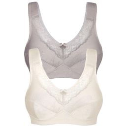 SuSa Damen Entlastungs-BH "2er Pack Entlastungs BH ohne B&uuml;gel Basic", Gr. 80, bunt, Stoff, Obermaterial: 55% Polyamid PA. 39% Baumwolle CO. 6%