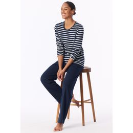 Schiesser Damen Schlafanzug "Casual Essentials", Gr. 48, blau, Single Jersey, Obermaterial: 100% Baumwolle, gestreift, unifarben, Homewear-Sets,