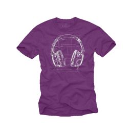 MAKAYA Shirt 'Blue Print Headphone' male size L violet