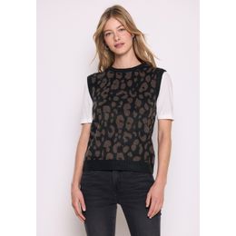 Damen Pullunder, braun, Gr. 44, STREET ONE STUDIO, Feinstrick, 50% Nylon, 27% Polyacryl, 18% Baumwolle, 5% Elasthan, Pullover, im angesagten Leo-Look