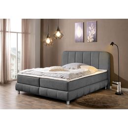 Boxbett Home Affaire, B:207cm L:207cm, grau, Komplettbetten, "Abtenau inkl. Topper", Boxbett, inkl. Topper