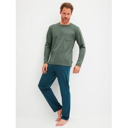 Calida Damen Schlafanzug "Relax Imprint 2", Gr. XXLlaurel gr&uuml;n, Single Jersey, Obermaterial: 100% Baumwolle, Homewear-Sets, Langarm-Shirt & Hose mit
