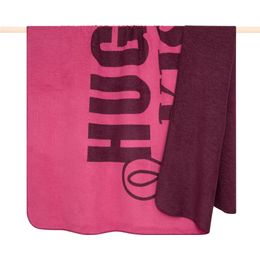 Wohndecke Pad, B:150cm L:200cm, rosa, Baumwolle, Polyester, Wohndecken, "KISS", Statement-Design, mit Schriftzug, Wendefunktion, 150x200 cm