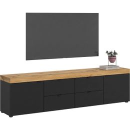 Lowboard OTTO HOME, B:200cm H:54cm T:37cm, schwarz, Holzwerkstoff, Wohnzimmer, Sideboards, "MAMBO II, Breite 200 cm, 2 T&uuml;ren, 4 Schubk&auml;sten, 4