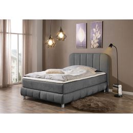Boxbett Home Affaire, B:147cm L:207cm, grau, Komplettbetten, "Abtenau inkl. Topper", Boxbett, inkl. Topper