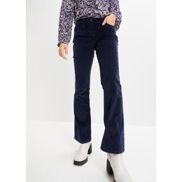 bonprix Damen Cordhose "Stretch-Cordhose, Bootcut", blau, Gr. 50, unifarben, Cord, Obermaterial: 98% Baumwolle, 2% Elasthan, Hosen, aus Baumwolle mit