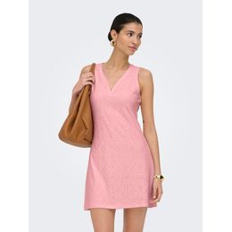 Only Damen Spitzenkleid "ONLSMILLA S/L V-NECK DRESS JRS", rosa, Gr. L, unifarben, Jersey, Obermaterial: 95% Polyester, 5% Elasthan, Kleider,