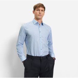OLYMP Herren Langarmhemd "Level 5", blau, Gr. 41, gestreift, Web, Obermaterial: 100% Baumwolle, Hemden, Body fit, Kentkragen, Businesshemd