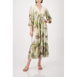 monari Damen Maxikleid "Kleid Tropical Allover", gr&uuml;n, Gr. 40, gemustert, Web, Obermaterial: 100% Viskose, Kleider, Regular fit mit tropischem Print