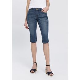 Arizona Damen Caprijeans, blau, Basic, Gr. 36, Destroyed-Effekte, Denim/Jeans, Obermaterial: 79% Baumwolle, 19% Polyester, 2% Elasthan, Jeans,