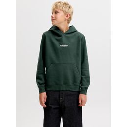 Jack & Jones Kinder Kapuzensweatshirt "JJESOHO SWEAT HOOD NOOS JNR", gr&uuml;n, Gr. 164, JACK & JONES JUNIOR, bedruckt, angeraute Sweatware, Obermaterial: 80%