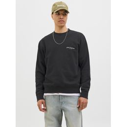 Jack & Jones JACK & JONES Herren Sweatshirt "JJEDOVER PRINT SWEAT CREW NECK", schwarz, Gr. S, unifarben, angeraute Sweatware, Obermaterial: 80% Baumwolle, 20%