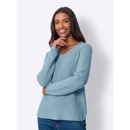 Heine Damen Strickpullover "Pullover", blau, Gr. 42, unifarben, 50% Baumwolle, 50% Polyacryl, Pullover