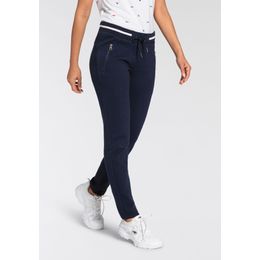Kangaroos Damen Jerseyhose, blau, Gr. 46, Strukturmuster, Waffelmuster, unifarben, unifarben mit Farbeins&auml;tzen, Piqu&eacute;, Obermaterial: 60% Baumwolle,