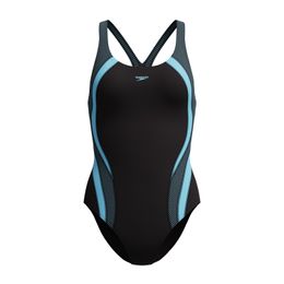 Speedo Damen Badeanzug "QUANTUM RIB SPLICE 1PC BLK/LTBLU", schwarz, Gr. 38, Obermaterial: 80% Polyester, 20% Elasthan, Badeanz&uuml;ge