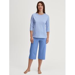 Calida Damen Schlafanzug "Spring Nights", Gr. XS, blau, Single Jersey, Obermaterial: 100% Baumwolle, Homewear-Sets, Rundhalsausschnitt, Baumwolle,
