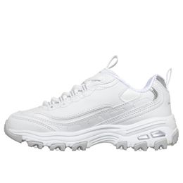 Skechers M&auml;dchen Plateausneaker "D'LITES", Gr. 35wei&szlig;, silber, Synthetik, Textil, Schuhe, Schn&uuml;rschuh, mit Memory Foam, Gr&ouml;&szlig;enschablone zum Download