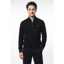 Gant Herren Troyer "MICRO TEXTURED COTTON HALF ZIP", schwarz, Gr. M, Obermaterial: 100% Baumwolle, Pullover, Regular fit mit Troyerkragen