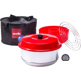 Omnia x Fritz Berger Campingbackofen 3 Liter Set 5-tlg. inkl. Silikonbackform, Aufbackgitter, Transporttasche & Thermometer - Back&ouml;fen