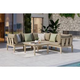 Ambia Garden Loungegarnitur, Akazie, Teak, Holz, Kunststoff, Akazie, massiv, F&uuml;llung: Polyester,Komfortschaum, 223x223 cm, Loungem&ouml;bel, Gartenlounge-Sets
