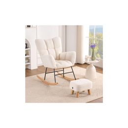 Home Deluxe Schaukelstuhl inkl. Hocker NARA - Boucl&eacute; Wei&szlig;