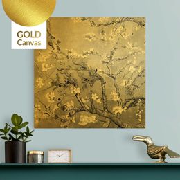 Leinwandbild Gold Vincent van Gogh - Mandelbl&uuml;te Schwarz-Wei&szlig; - Wandbilder XXL Print Blumen Floral Kunstdruck Wohnzimmer Schlafzimmer Bad Badezimmer