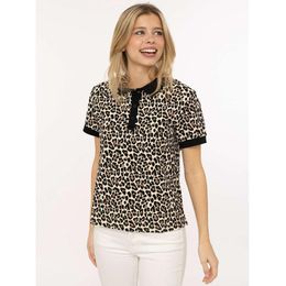 Zwillingsherz Poloshirt "Leo" in Hellbraun/ Beige/ Schwarz - 36% | Gr&ouml;&szlig;e XL | Damen-tops