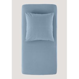 hessnatur Perkal Spannbettlaken in graublau | Gr.: 90-100 x 200 cm