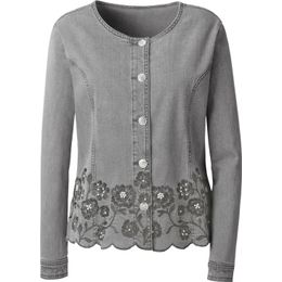 CR&Eacute;ATION L Damen Jeansblazer mit Bl&uuml;tenstickerei grey-denim Gr&ouml;&szlig;e 38
