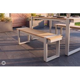 Riess Ambiente Outdoor Sitzbank TAMPA LOUNGE 125cm greige natur Holz-Design Aluminium wetterfest Riess-Ambiente rechteckig