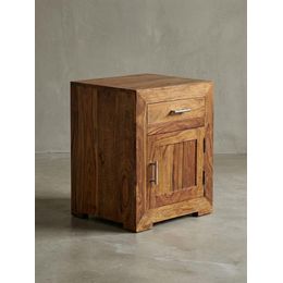 KADIMA DESIGN Nachtschrank aus Massivholz, Landhausstil, 60 cm, Schublade & T&uuml;r in Braun | Gr.: onesize