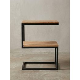 KADIMA DESIGN Beistelltisch aus Massivholz INDI, S-Design, Schwarz, 2 Ablagefl&auml;chen in Beige | Gr.: onesize