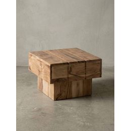 KADIMA DESIGN Beistelltisch aus Massivholz: 44x44x30 cm, handgefertigtes Unikat in Beige | Gr.: onesize
