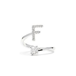 Luxenter Ring mit funkelnden Zirkonia-Steinen, silberfarben &ndash; Alphabet | Gr.: onesize
