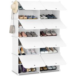 WOLTU Schuhregal, Wei&szlig;, Kunststoff, Metall, 8 F&auml;cher, 8 Schubladen, Rechteckig, 94x144x36.5 cm, Garderobe, Schuhaufbewahrung, Schuhregale