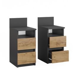 VICCO Nachttisch, Anthrazit, Eiche, Holzwerkstoff, 2 Schubladen, Rechteckig, 25x59.1x32.3 cm, Schlafzimmer, Nachttische