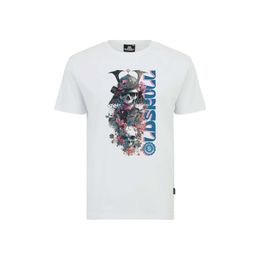 Oldskull T-Shirt 'Xtreme Samurai Skull Logo' Herren Gr&ouml;&szlig;e L dunkelblau / orange / pink / wei&szlig;