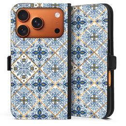 DeinDesign iPhone 17 Pro Handy Klapph&uuml;lle Handyh&uuml;lle aus Kunst Leder schwarz Flip Case Mandala Retro Mosaic Sideflip mit Lasche