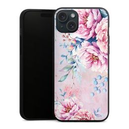 DeinDesign iPhone 15 Plus Handy Premium Silikon H&uuml;lle Handyh&uuml;lle schwarz Case Summer Water Colour Flower Silikon Premium Case