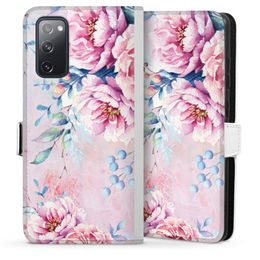 DeinDesign Galaxy S20 FE 5G Handy Klapph&uuml;lle Handyh&uuml;lle aus Kunst Leder wei&szlig; Flip Case Summer Water Colour Flower Sideflip mit Lasche