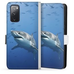 DeinDesign Galaxy S20 FE 5G Handy Klapph&uuml;lle Handyh&uuml;lle aus Kunst Leder wei&szlig; Flip Case Ocean Shark Fish Sideflip mit Lasche