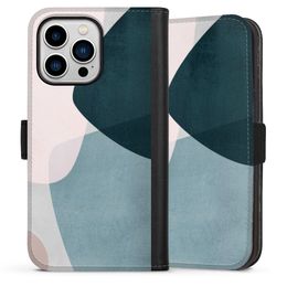 DeinDesign iPhone 13 Pro Handy Klapph&uuml;lle Handyh&uuml;lle aus Kunst Leder schwarz Flip Case Painting Muster Boho Sideflip mit Lasche