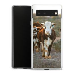 DeinDesign Google Pixel 6 Handy Silikon H&uuml;lle Case transparent Handyh&uuml;lle Cow Farmer Calf Silikon Case