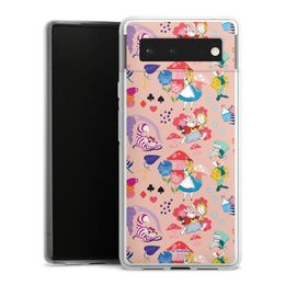 DeinDesign Google Pixel 6 Handy Silikon H&uuml;lle Case transparent Handyh&uuml;lle Alice In Wonderland Muster Disney Silikon Case