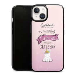 DeinDesign iPhone 14 Handy Silikon H&uuml;lle Case schwarz Handyh&uuml;lle Glitzer Statement Einhorn
