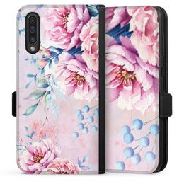 DeinDesign Galaxy A50 Handy Klapph&uuml;lle Handyh&uuml;lle aus Kunst Leder schwarz Flip Case Summer Water Colour Flower Sideflip mit Lasche